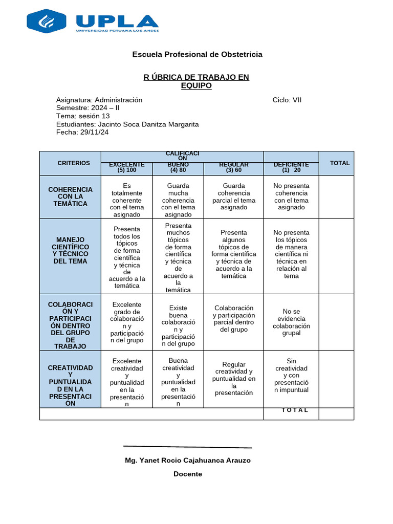 Rubrica de Trabajo en Equipo-1 | PDF