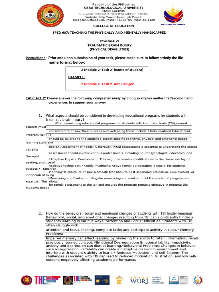 2 Module 2-TASK 2-TRAUMATIC BRAIN INJURY (Physical Disabilities) | PDF | Traumatic Brain Injury ...