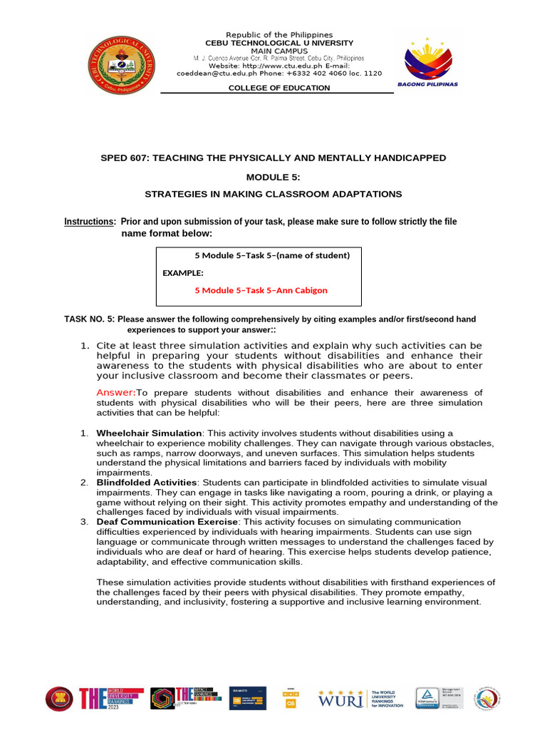 5 Module 5-TASK 5-Strategies For Making Classroom Adaptations | PDF | Individualized Education ...