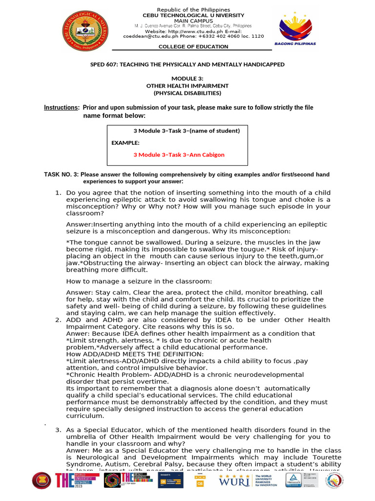 3 Module 3-TASK 3-OTHER HEALTH IMPAIRMENTS (Physical Disabilities) | PDF | Attention Deficit ...