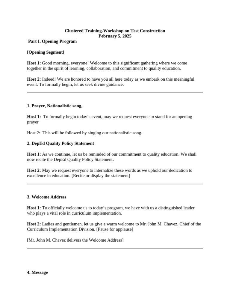 Clustered Training-Workshop EMCEE SCRIPT | PDF
