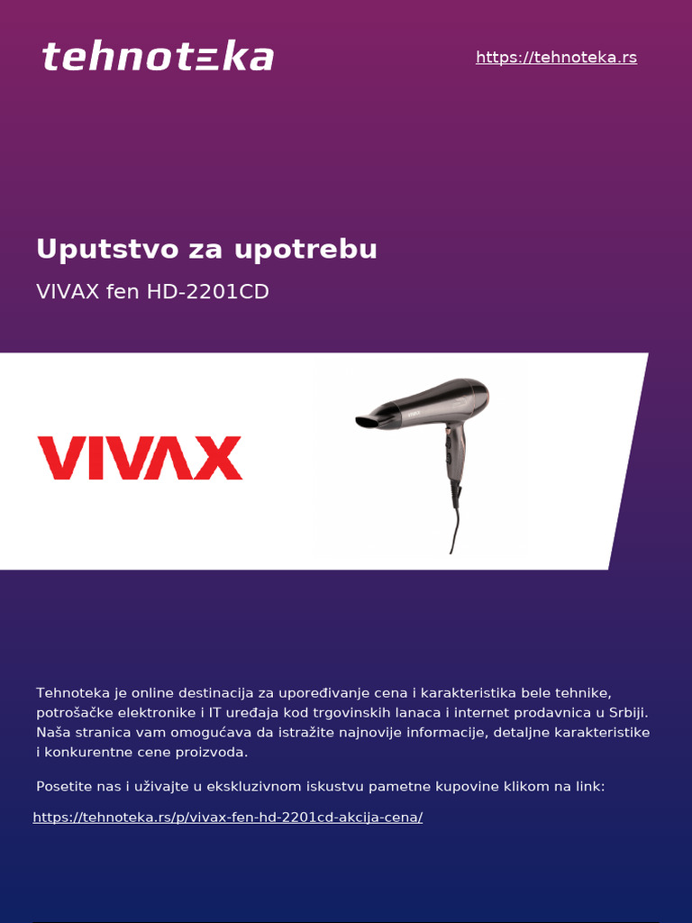 Uputstvo Za Upotrebu Vivax Fen HD 2201cd 6419a33a58bec | PDF