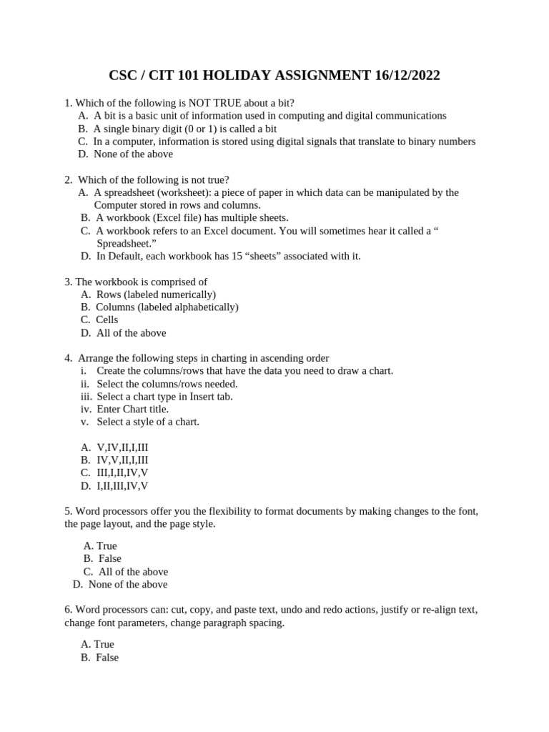 CIT 101 Holiday ASSIGNMENT | PDF | Computer Data Storage | Random ...