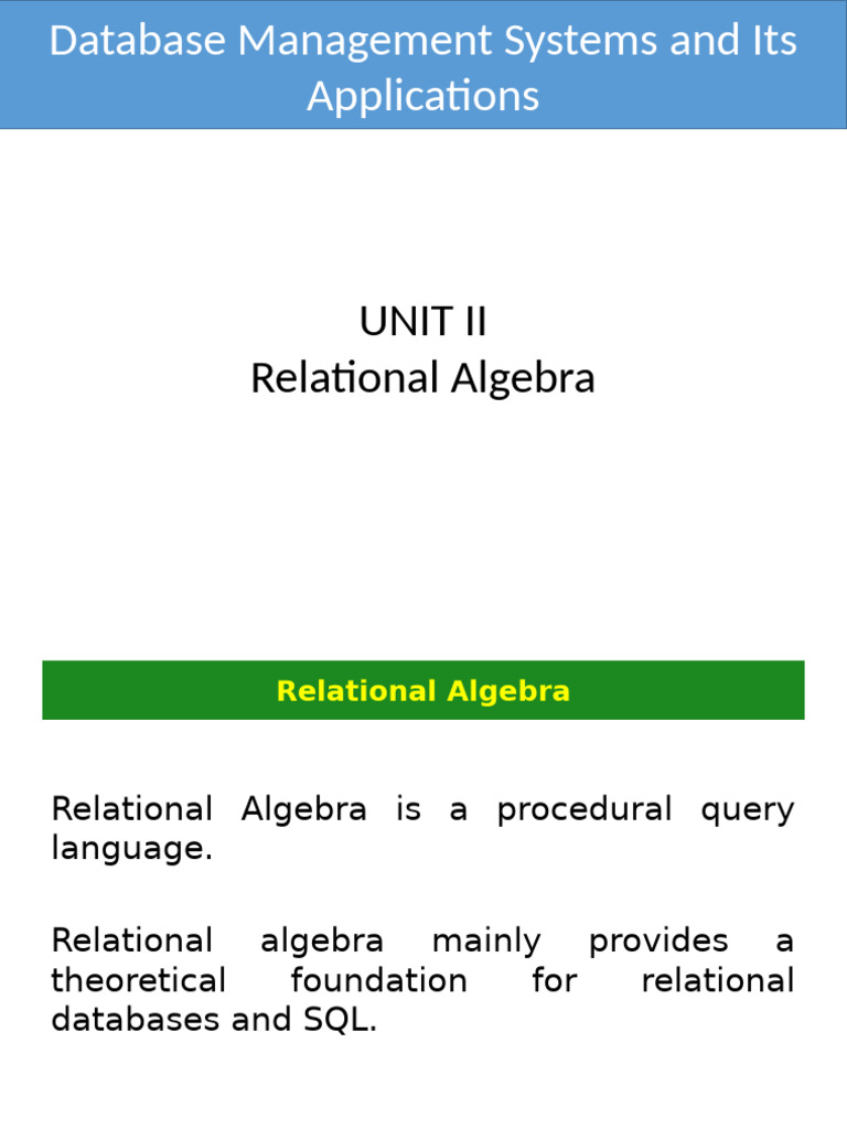 Unit II-Relational Algebra | PDF | Relational Model | Data Model