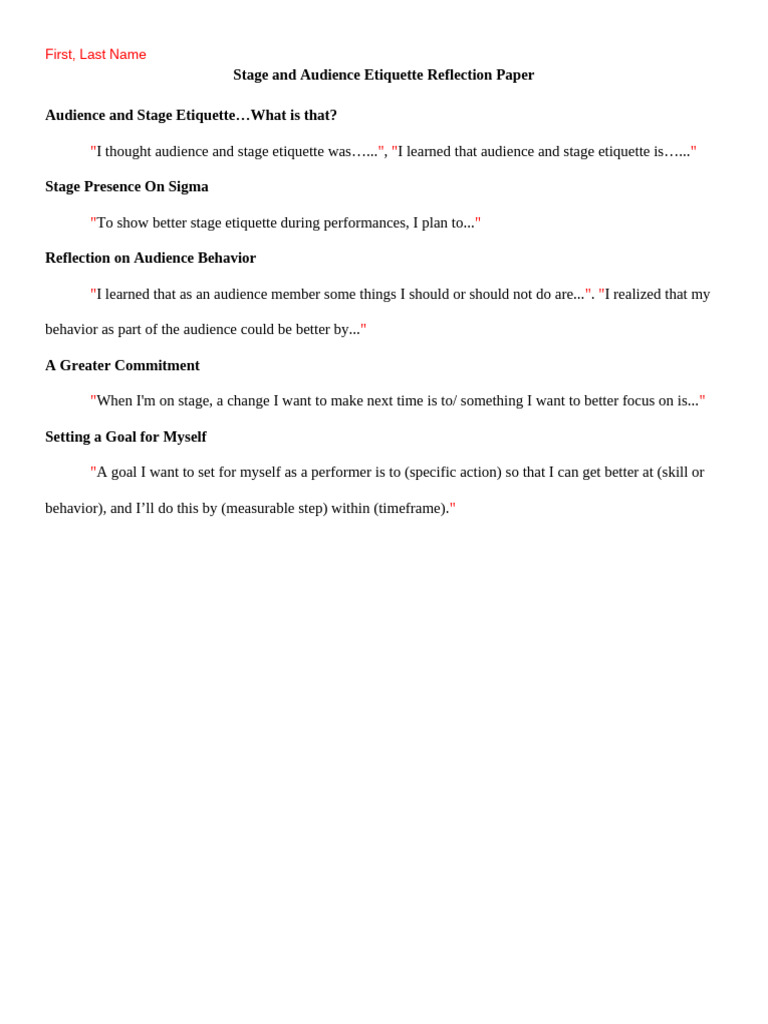 Stage and Audience Etiquette Reflection Paper | PDF