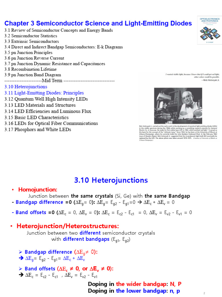 OE2024_Lect17_Ch3_5 Hetero, LEDs-1 | PDF | Band Gap | Semiconductors