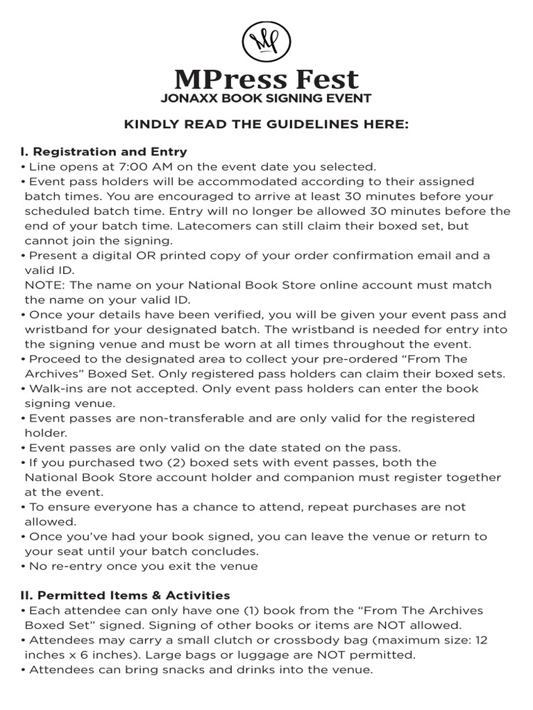Jonaxx Book Signing Event Guidelines | PDF