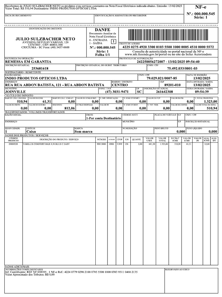 NF 545 Cfop 1949 | PDF
