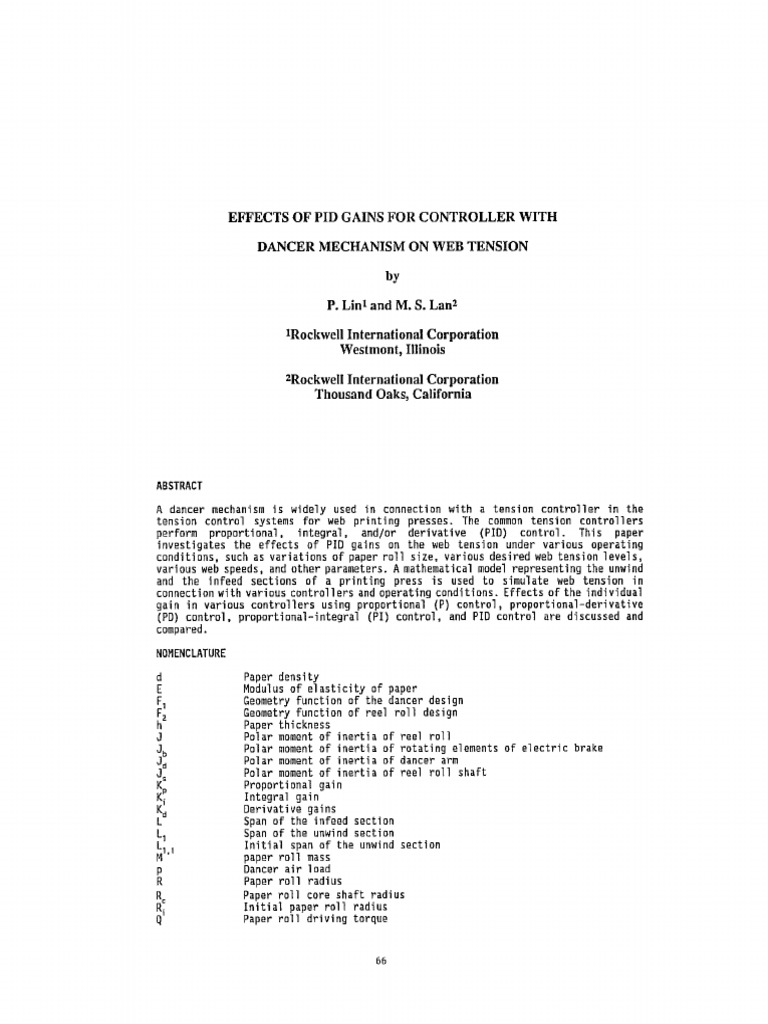 PID Control Effects on Web Tension | PDF | Torque | Brake