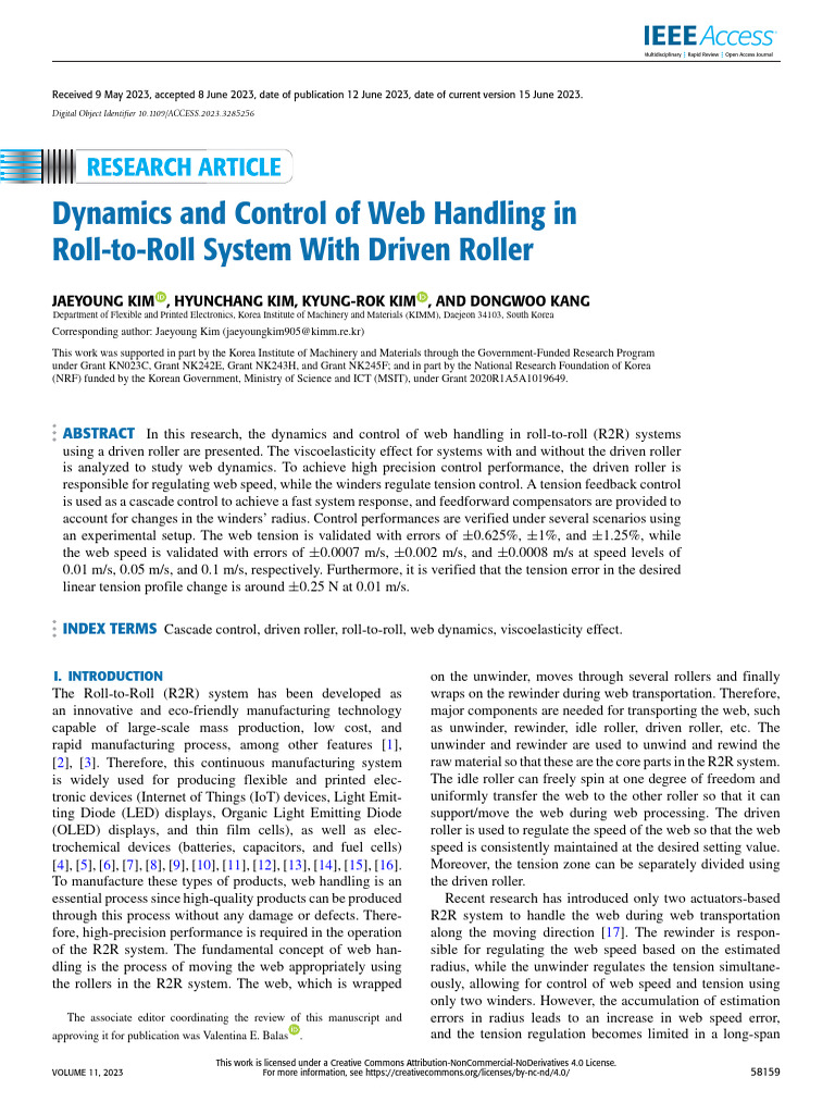 Dynamics and Control of Web Handling in Roll-to-Roll System With Driven ...