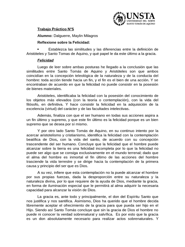 Trabajo Práctico #5 - Humanidades | PDF | Tomás de Aquino | Gracia divina