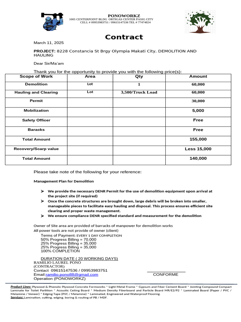 8228 Constancia ST Brgy Olympia Makati City Contract | PDF | Demolition | Building Materials