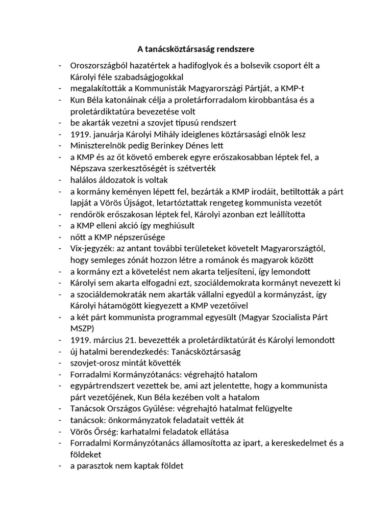 A Tanácsköztársaság Rendszere | PDF