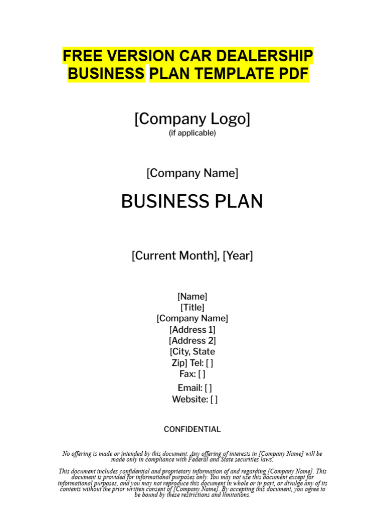 Free Version of Growthinks Car Dealership Business Plan Template | PDF ...
