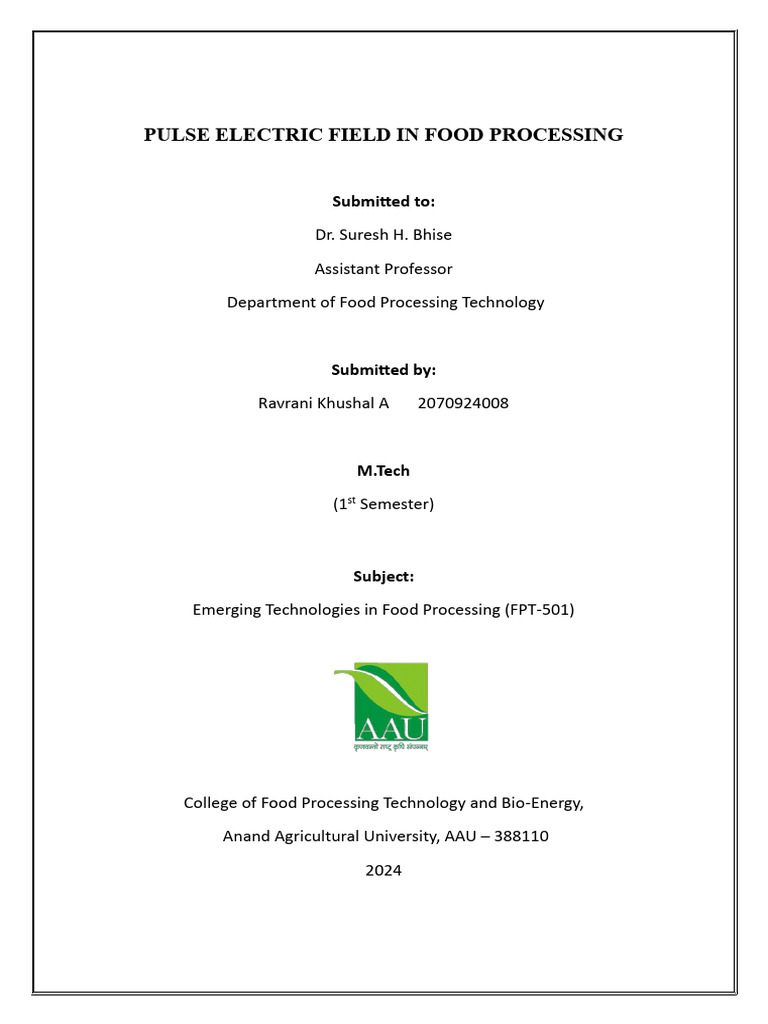 Pulse Electric Field Report | PDF | Food Preservation | Microorganism