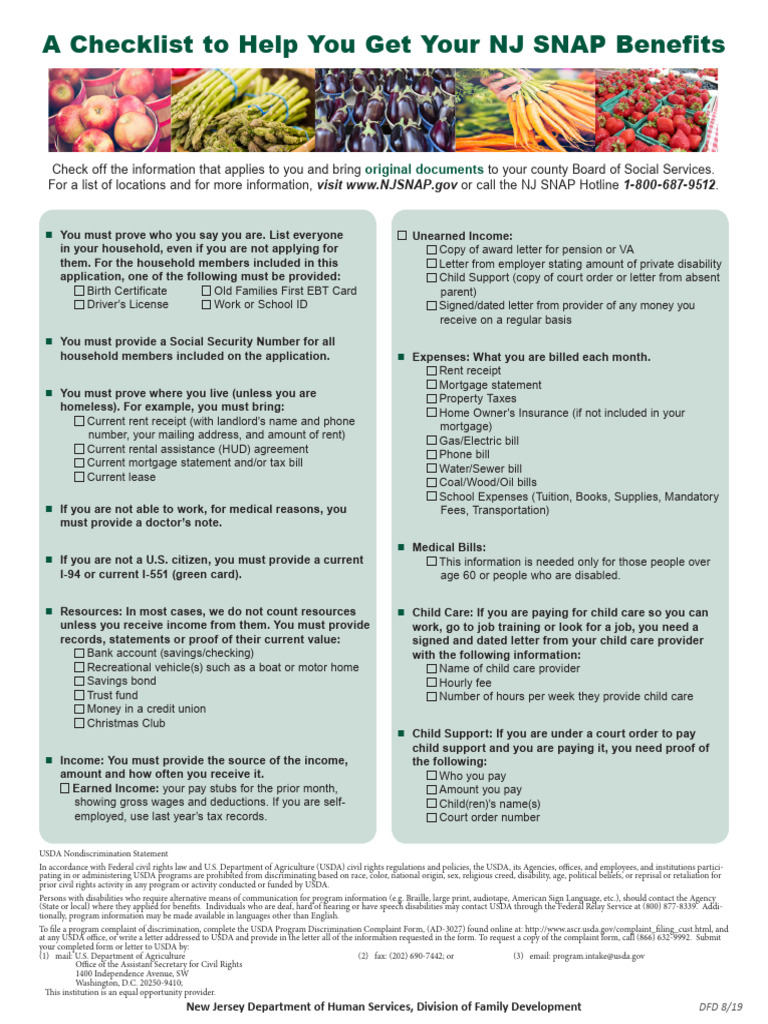 FINAL NJ SNAP Checklist Eng-Sp 8-19 | PDF | Child Support | United ...