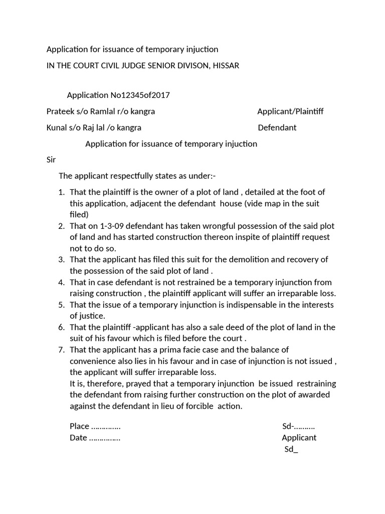 Application for Temporary Injunction | PDF