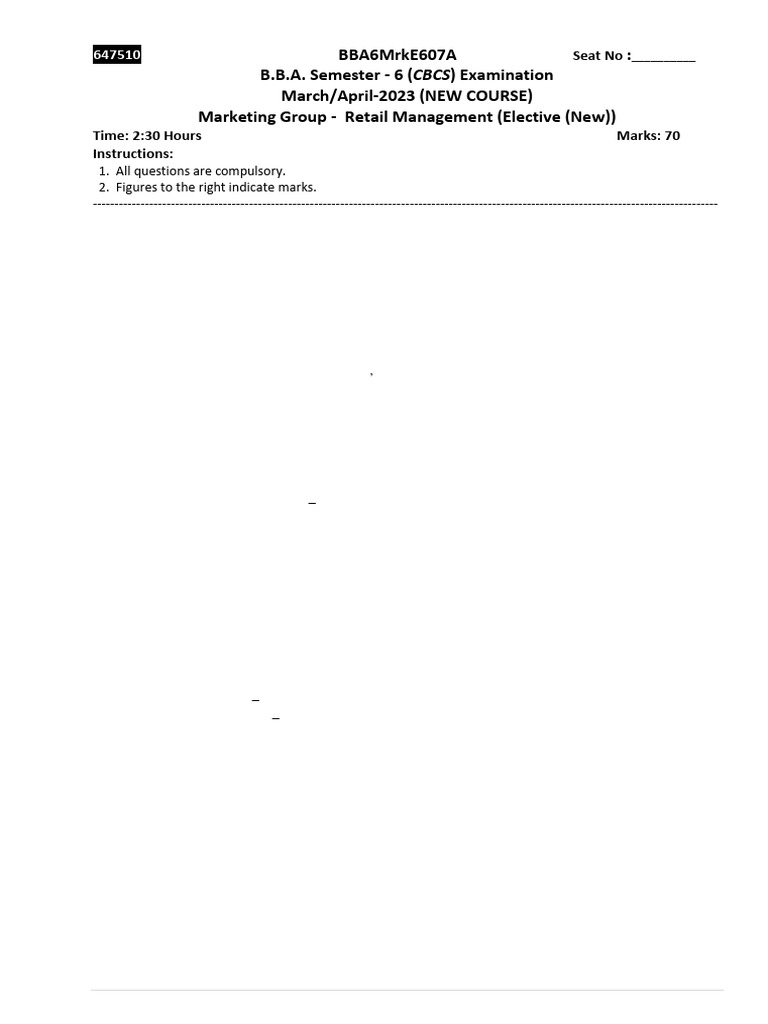 NEW2023-BBA6-MA23 - Marketing Group - Retail Management | PDF | Retail | Marketing