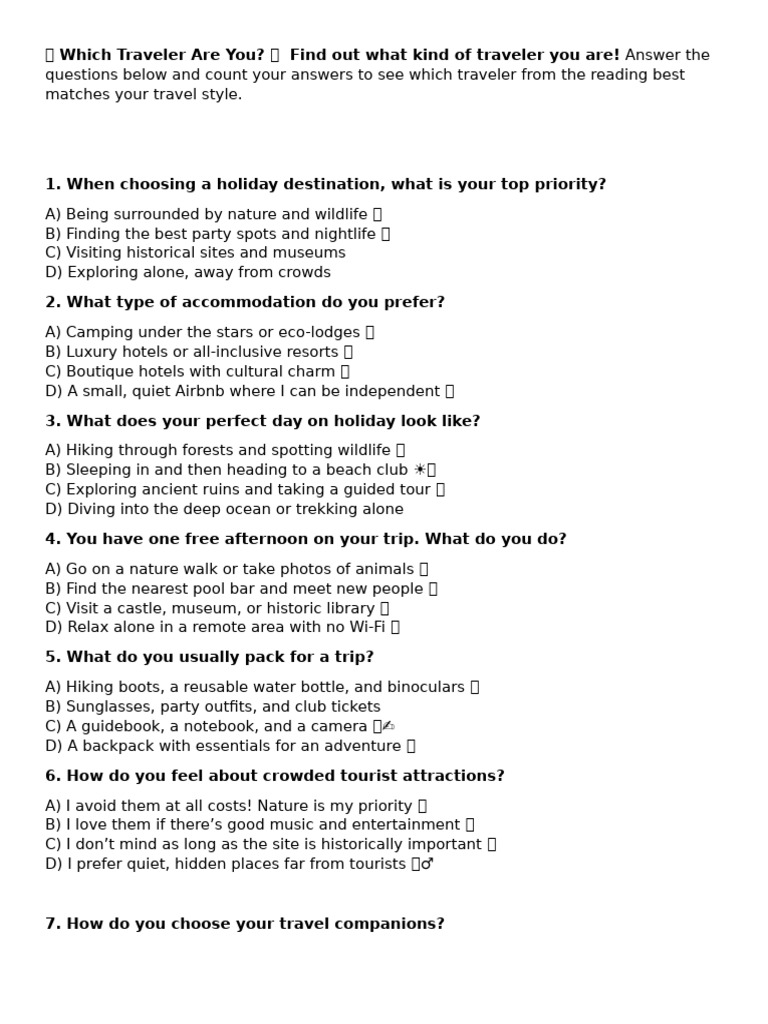 Discover Your Travel Style Quiz | PDF | Hotel