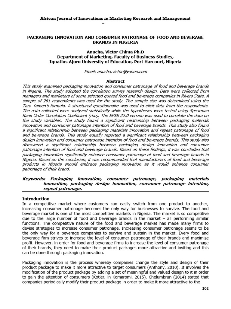 Packaging+Innovation+and+Consumer++Patronage+of+Food+and+Beverage ...