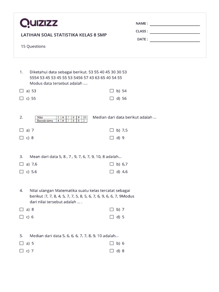 Latihan Soal Statistika Kelas 8 | PDF