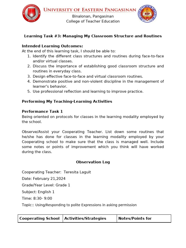 Classroom Structure and Routines Guide | PDF | Learning | Teachers