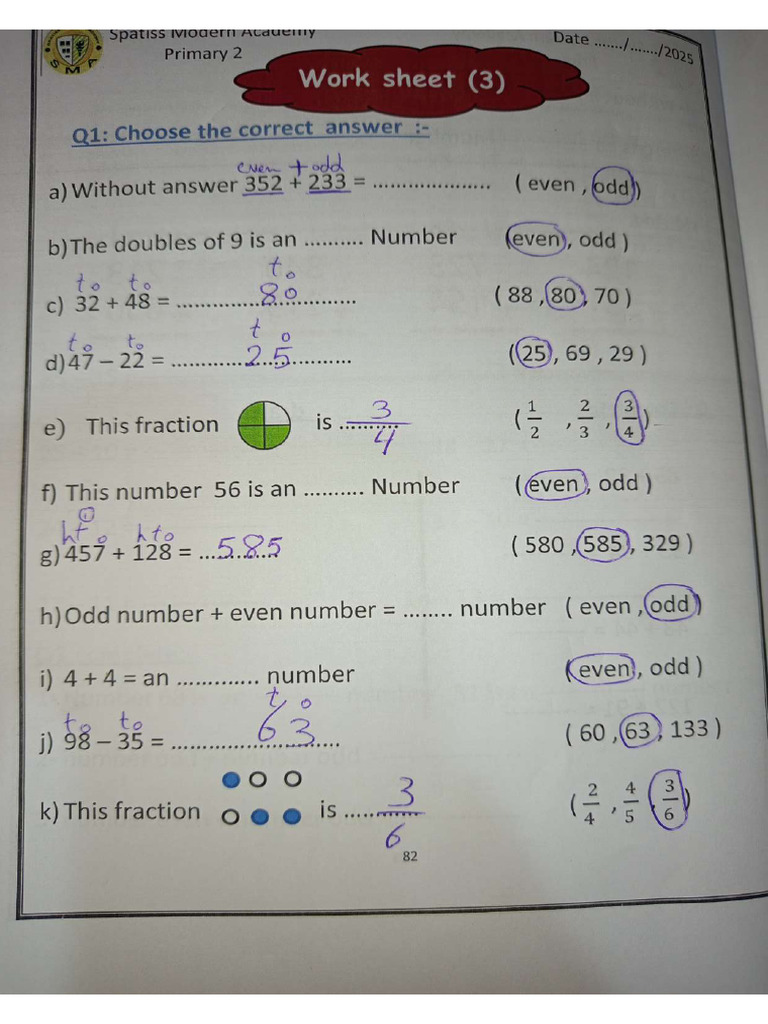 Model Answer Sheet 3 Prim 2 | PDF
