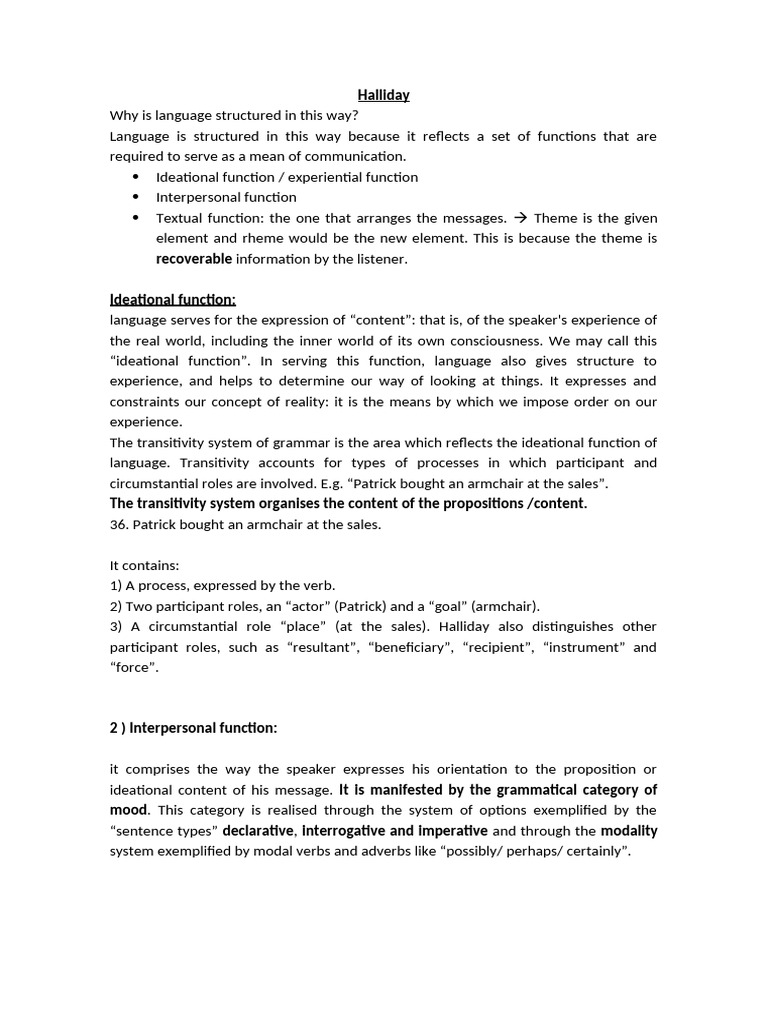 Halliday | PDF | Subject (Grammar) | Sentence (Linguistics)