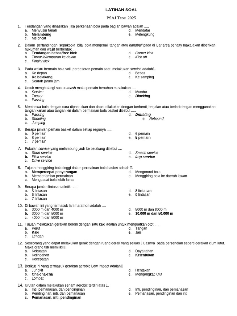 Latihan Soal Psaj Teori Pjok 2025 Salinan | PDF