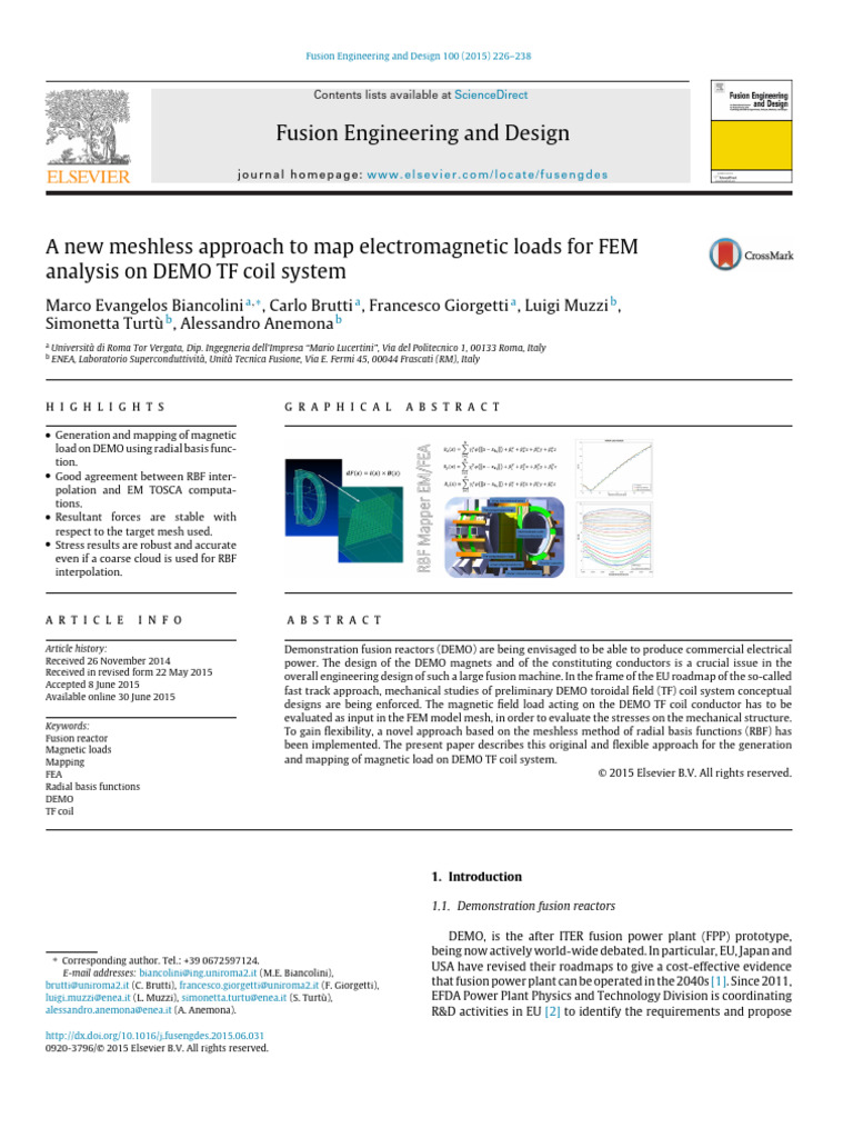 A new meshless approach to map electromagnetic loads for FEManalysis on DEMO TF coil system ...