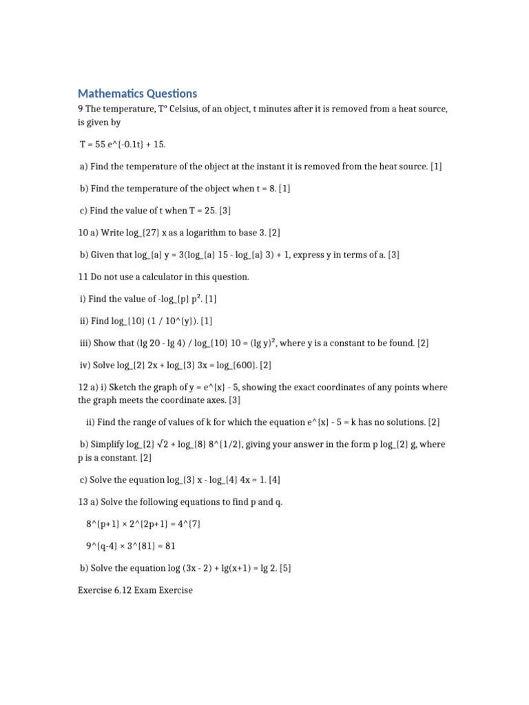 Advanced Mathematics Problem Set | PDF