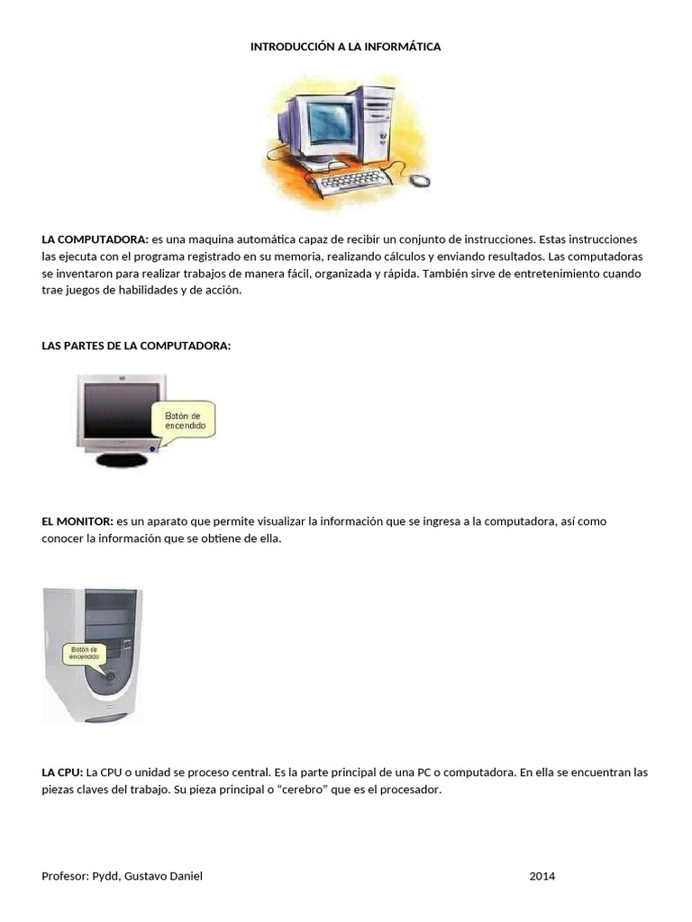 Introduccion Informatica - LA COMPUTADORA | PDF | Periférico | Hardware ...