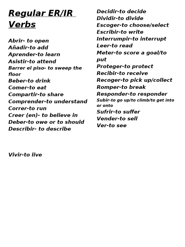 Regular ER and IR Verbs in Spanish | PDF