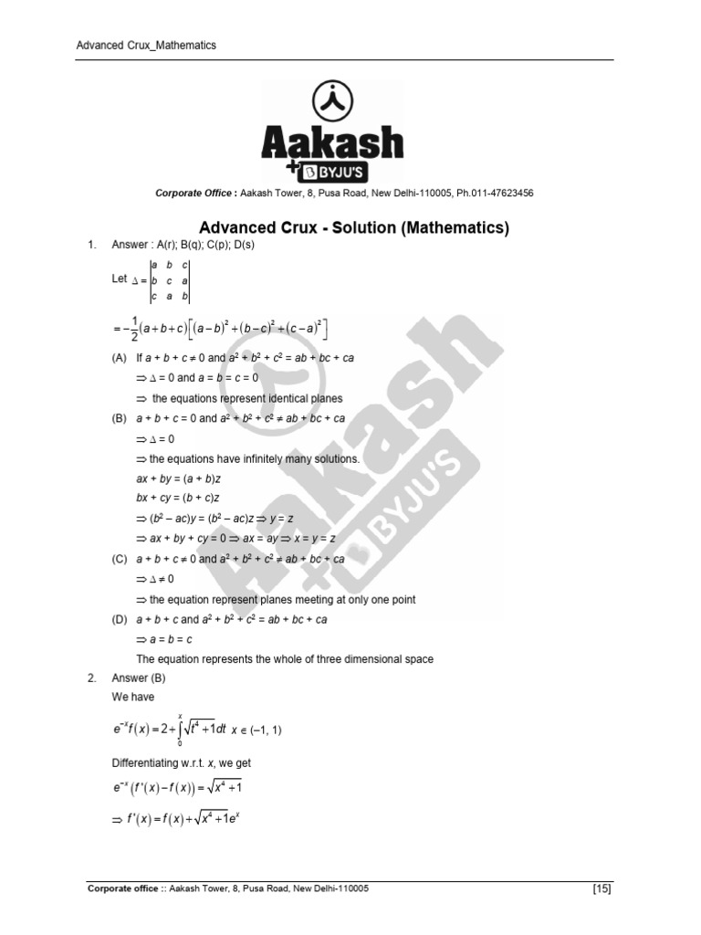 Mathematics - Advanced Crux (Sol.) | PDF | Analytic Geometry | Elementary Mathematics