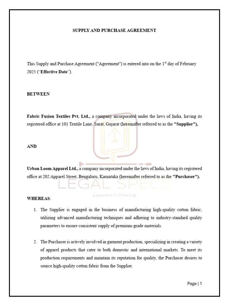 Supply and Purchase Agreement | PDF | Indemnity | Legal Remedy