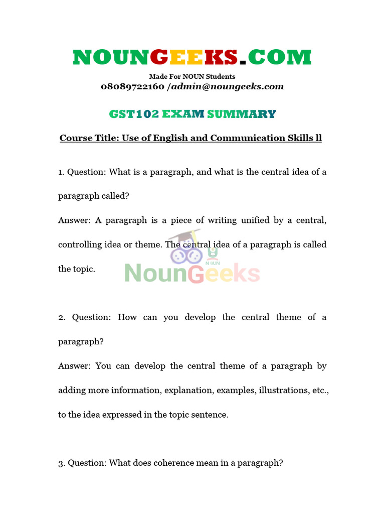 GST102 Exam Summary-Noungeeks | PDF | Verb | Grammatical Tense