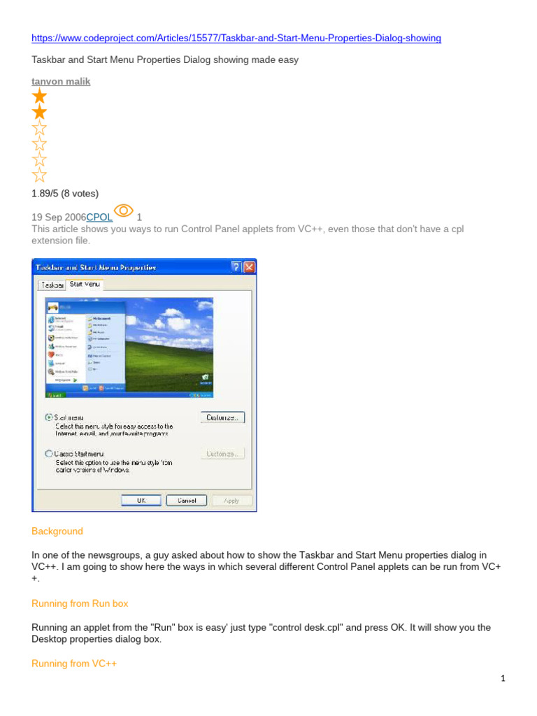 Show Taskbar Properties in VC++ | PDF