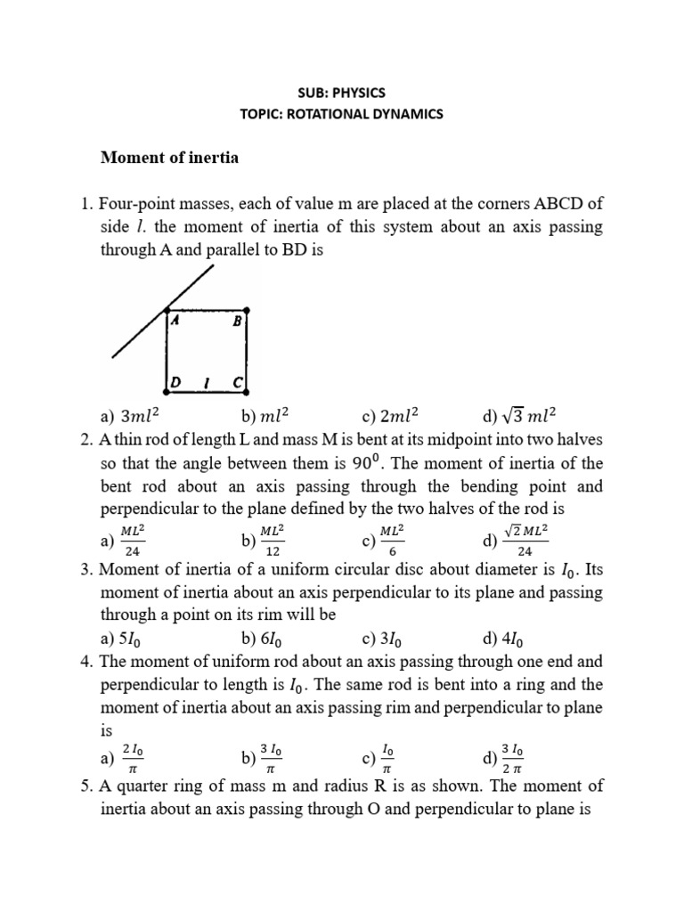 Work Sheet - Rotational Dynamics | PDF | Rotation Around A Fixed Axis | Angular Momentum