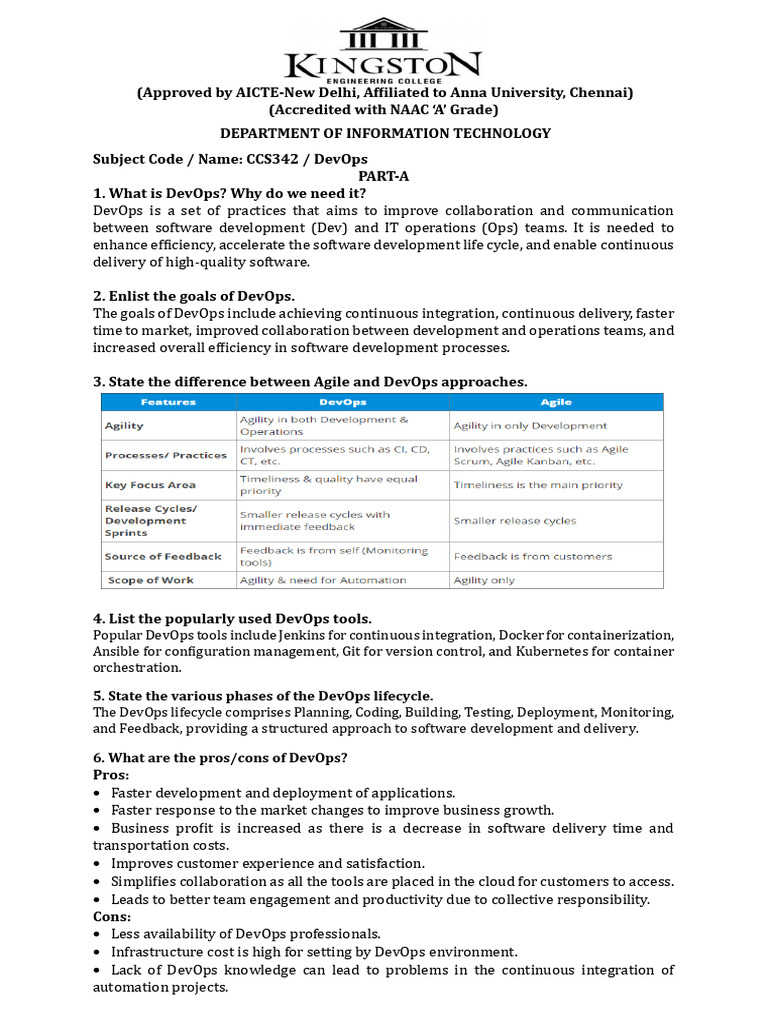 CCS342 DevOps Unit 1 Part-A | PDF | Cloud Computing | Version Control
