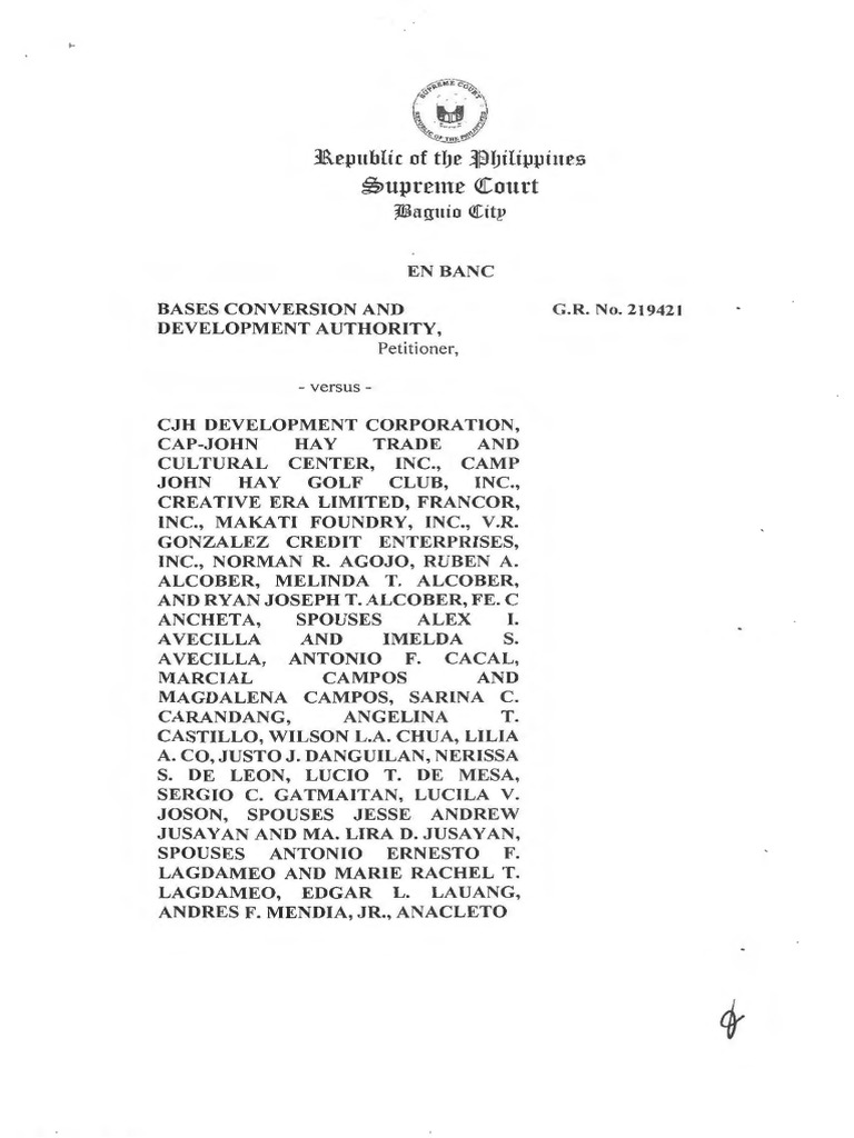 BCDA vs. CJH DevCo: G.R. 219421 Decision | PDF