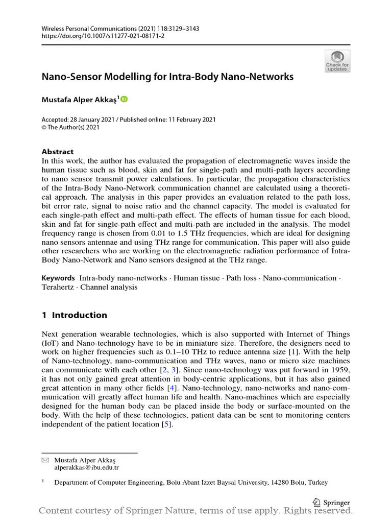 Nano-Sensor Modelling For Intra-Body Nano-Networks | PDF | Decibel | Terahertz Radiation
