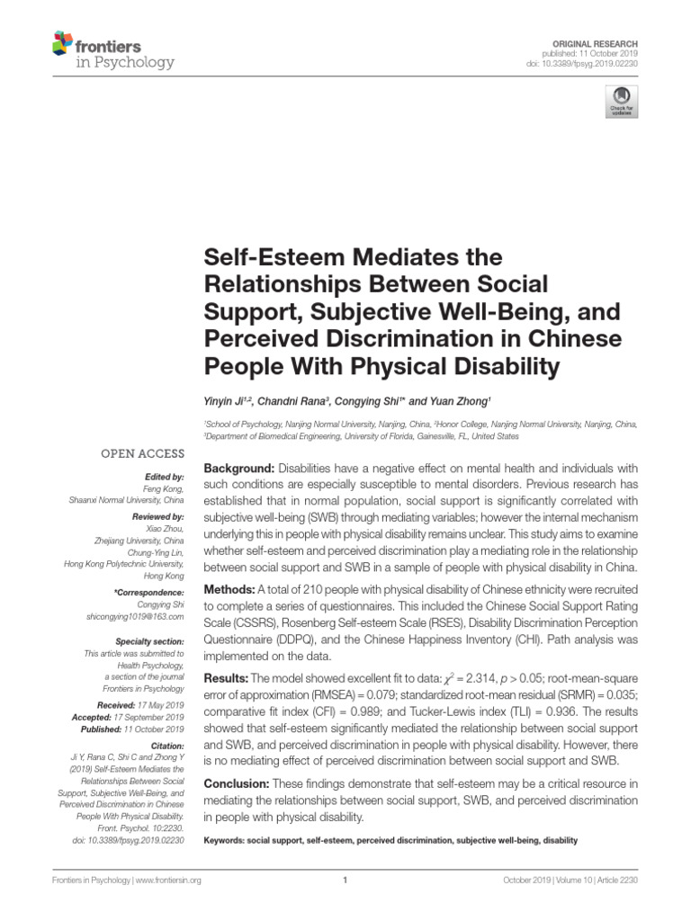 Fpsyg 10 02230 PDF | PDF | Social Support | Self Esteem