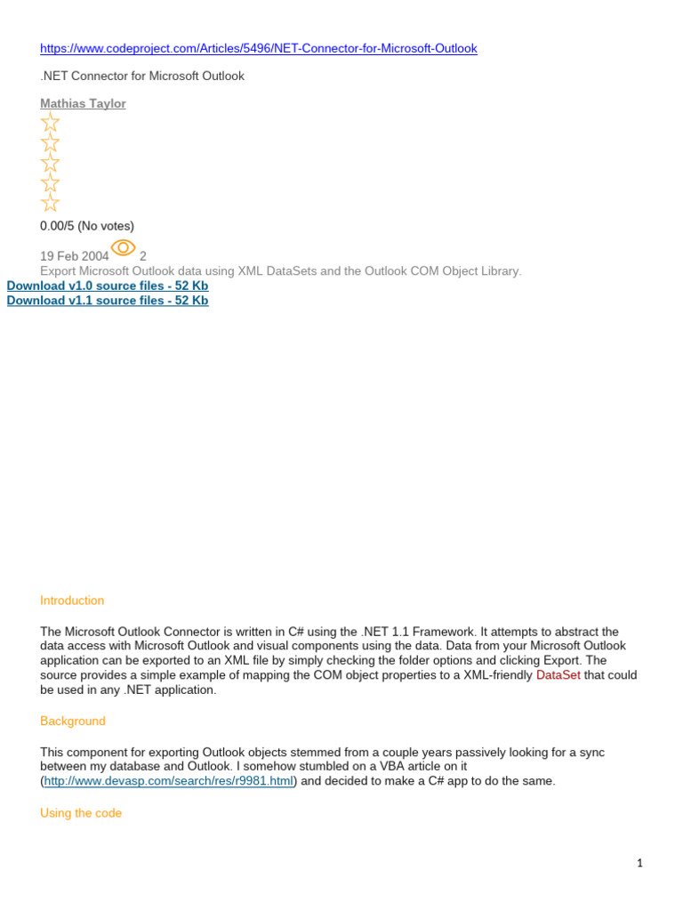 .NET Connector for Outlook Data Export | PDF | Microsoft Outlook ...