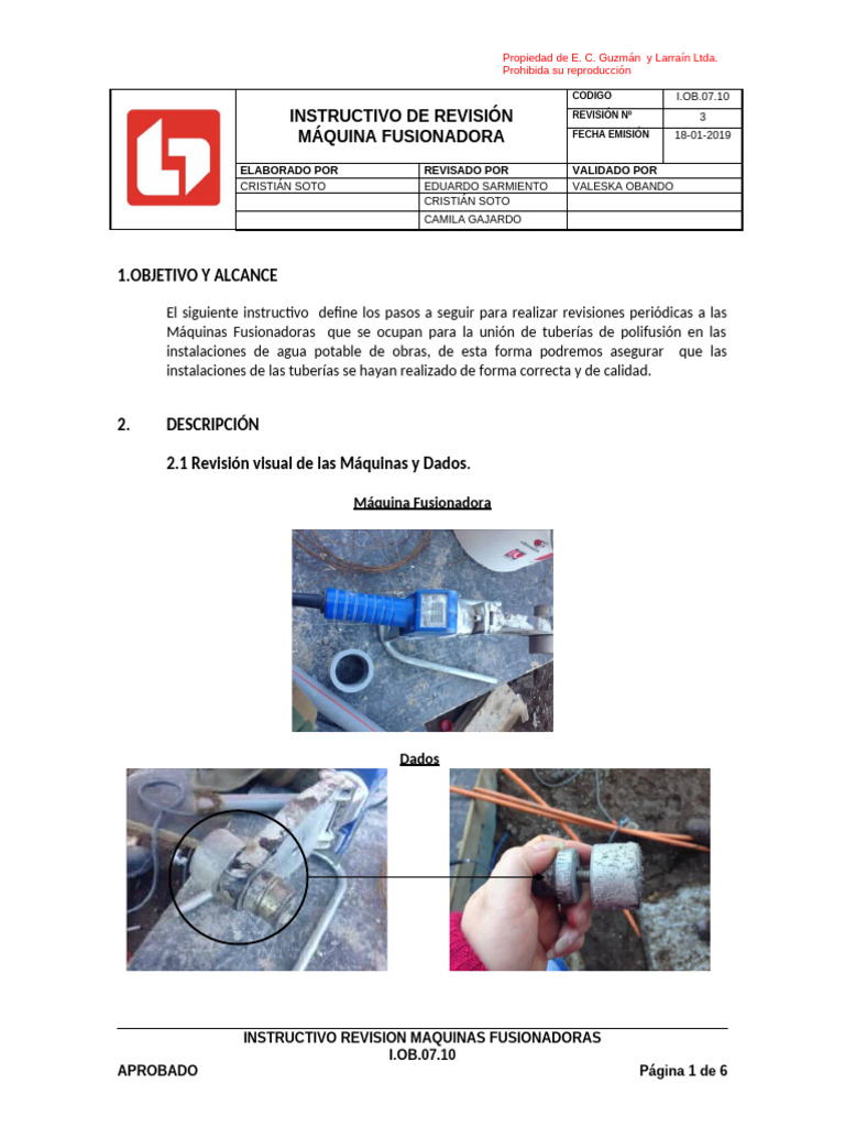 I Ob 07 10 Instructivo Revision Maquina Fusionadora | PDF | Sensor | Termómetro
