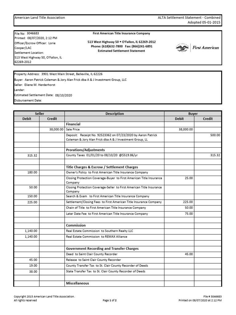 ALTA Settlement Combined | PDF | Title Insurance | Financial Services