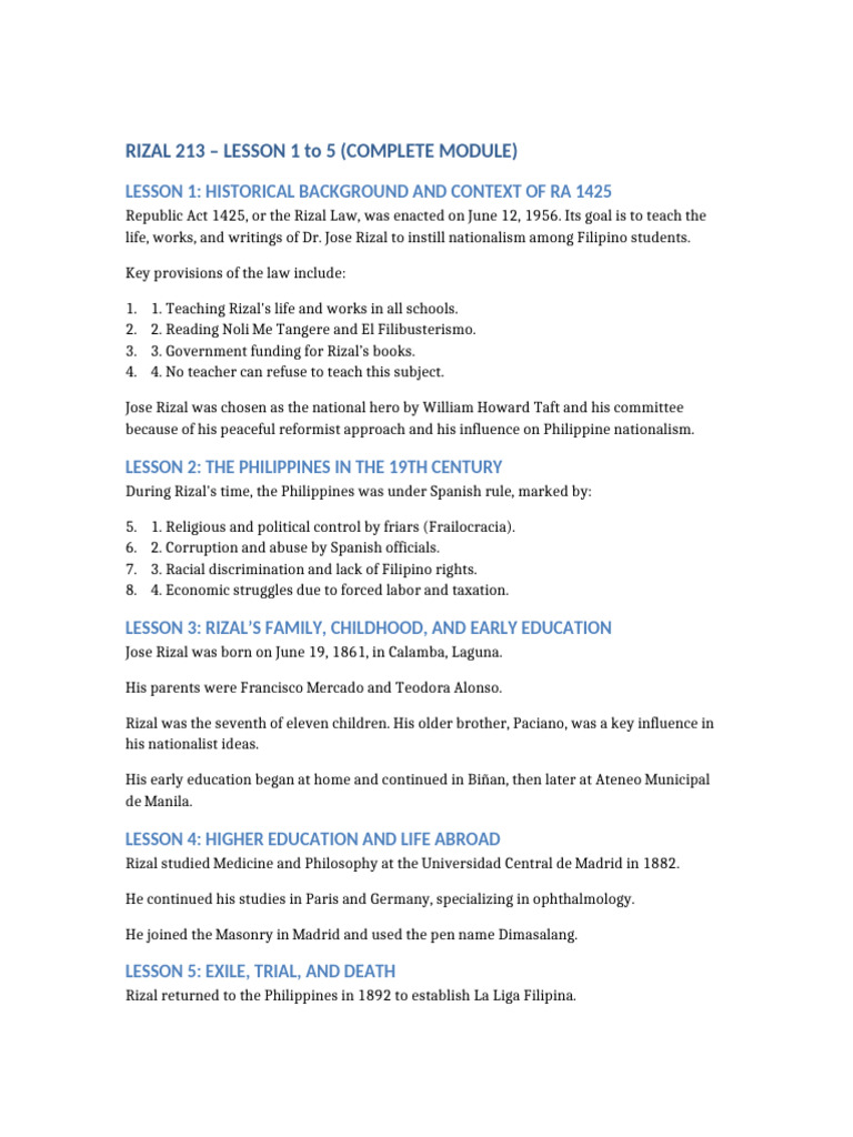 RIZAL 213 Complete Module | PDF