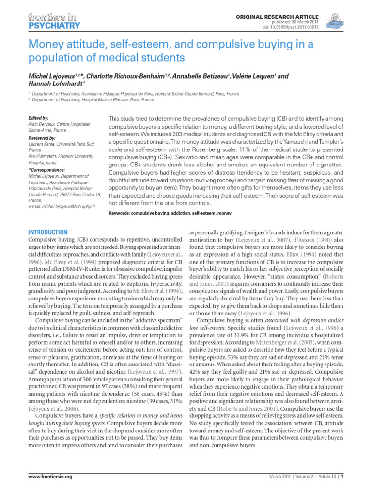 Compulsive Buying in Medical Students | PDF | Self Esteem | Impulsivity