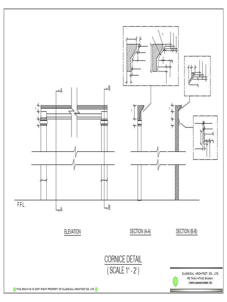 Cornice Detail Drawing and Sections | PDF