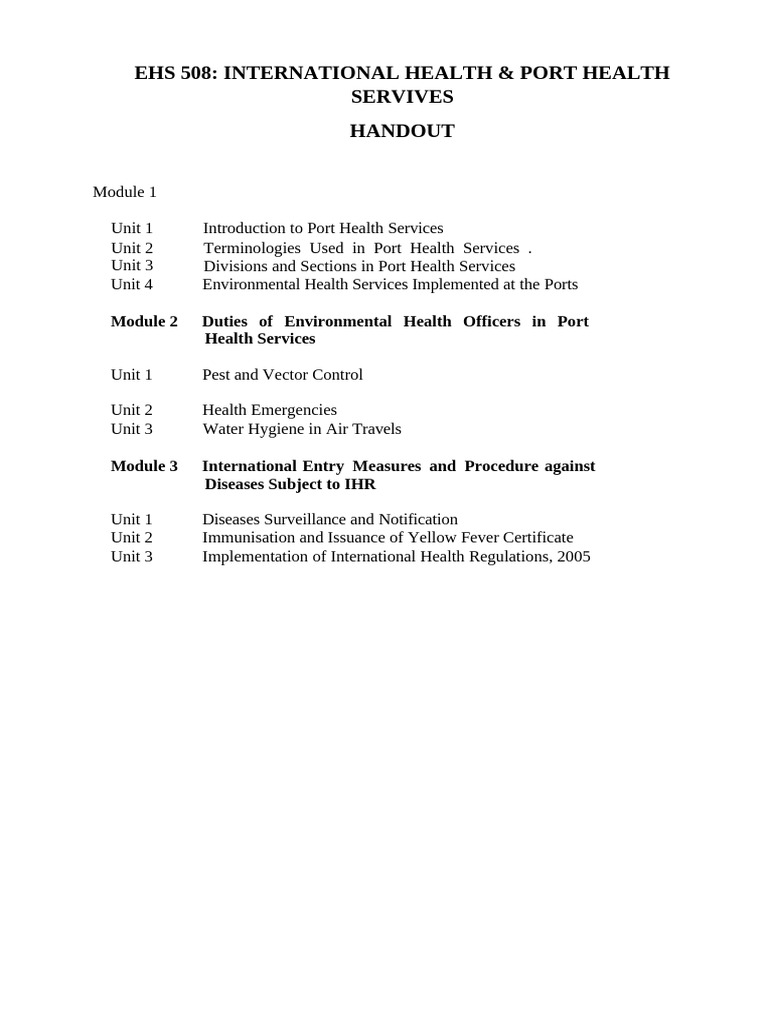 EHS 508 Handout | PDF | Drinking Water | Quarantine