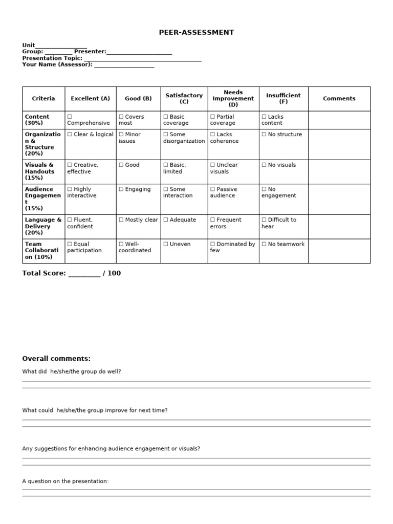 Peer Assessment Form | PDF